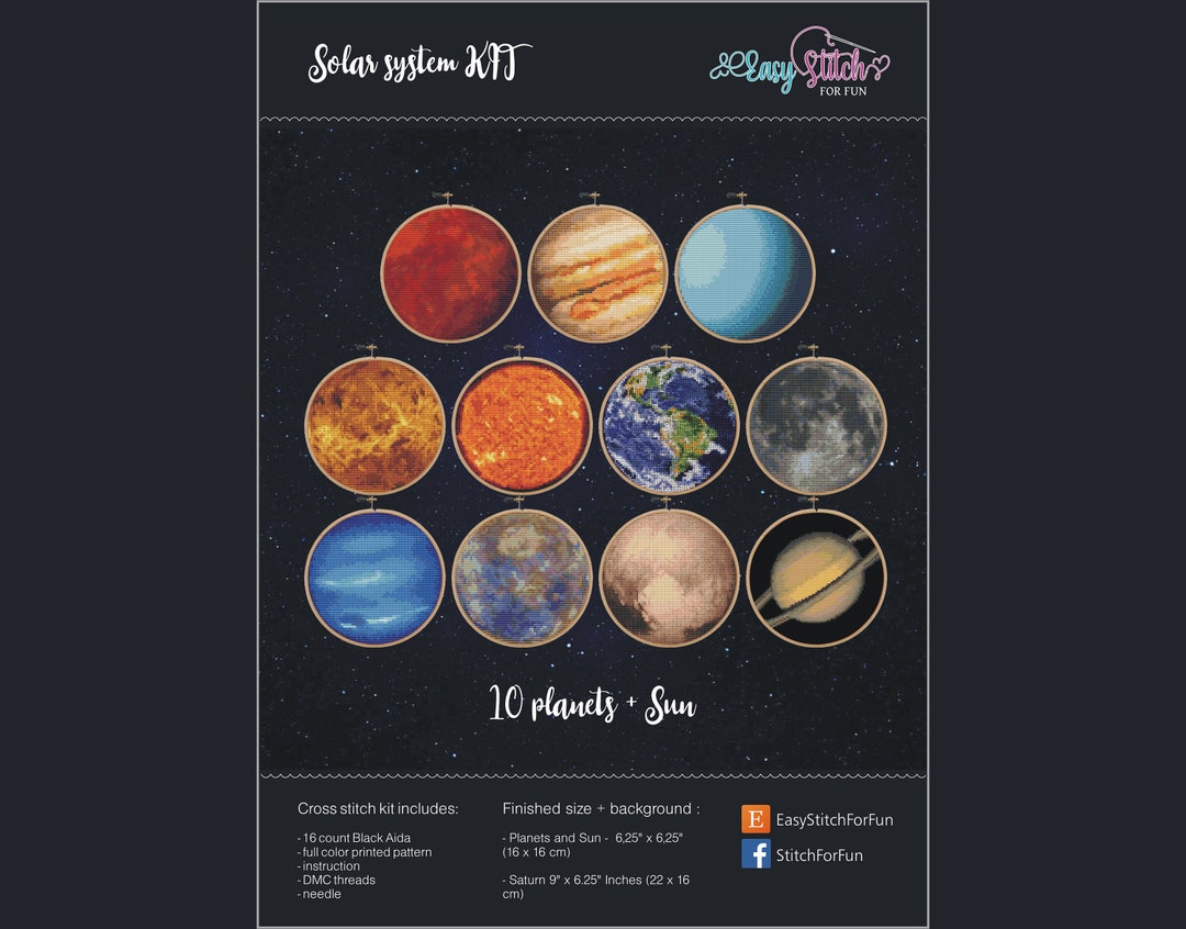 Solar System Cross Stitch Kit, Planets Set, 11 Cross Stitch Charts ...
