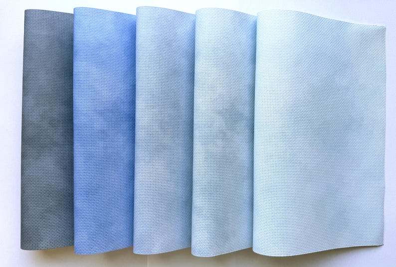 Blue Shades Aida Cloth, Sky Blue Colors Cross Stitch Fabric, 14 / 16 ...
