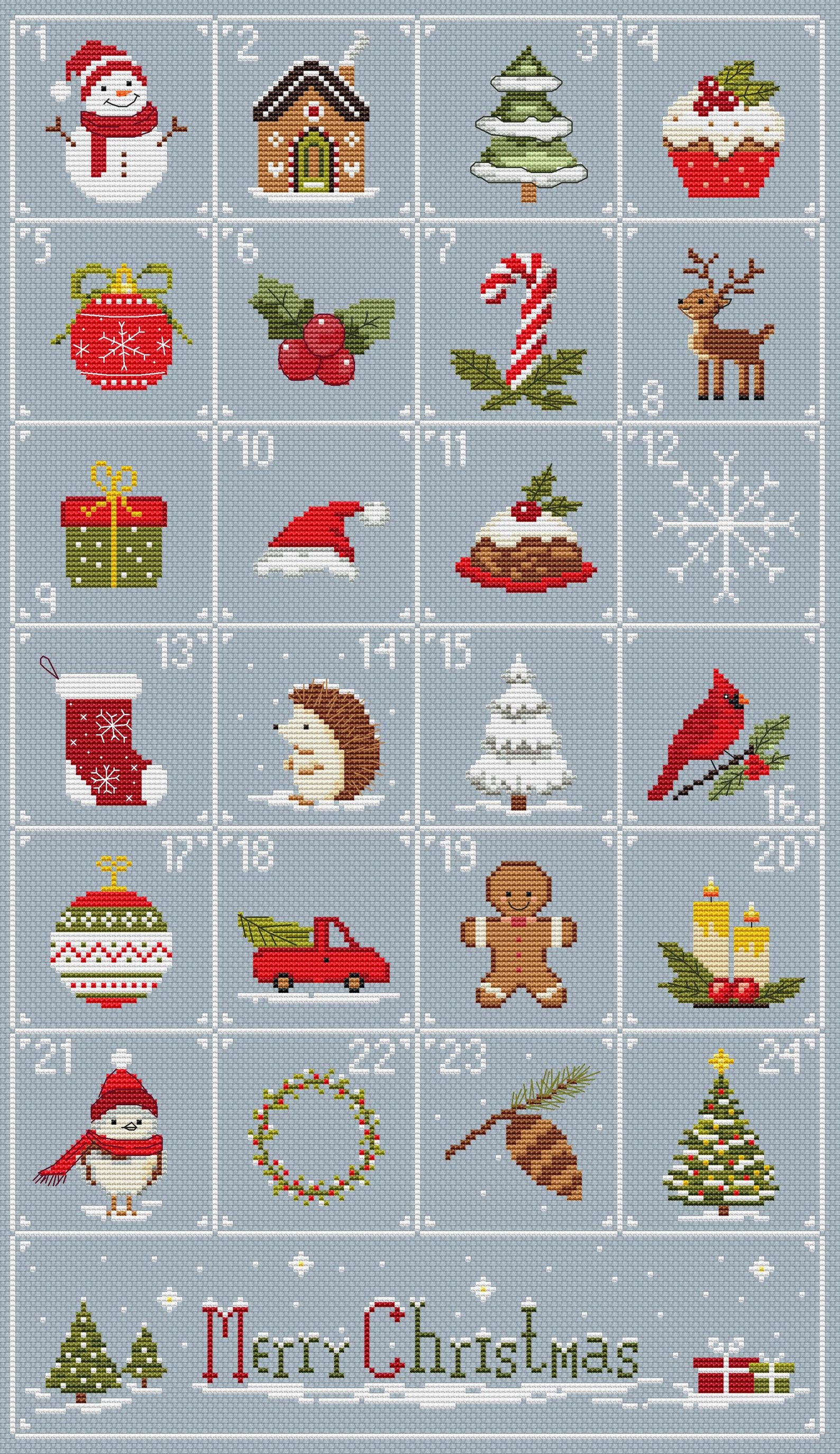 Christmas Advent Calendar Cross Stitch Pattern, Festive Embroidery ...