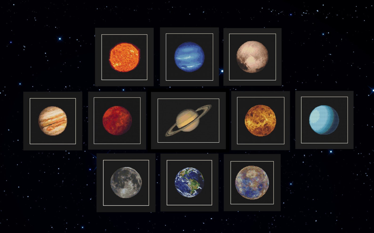 Solar System Cross Stitch Patterns, 11 Planets Galaxy Universe ...