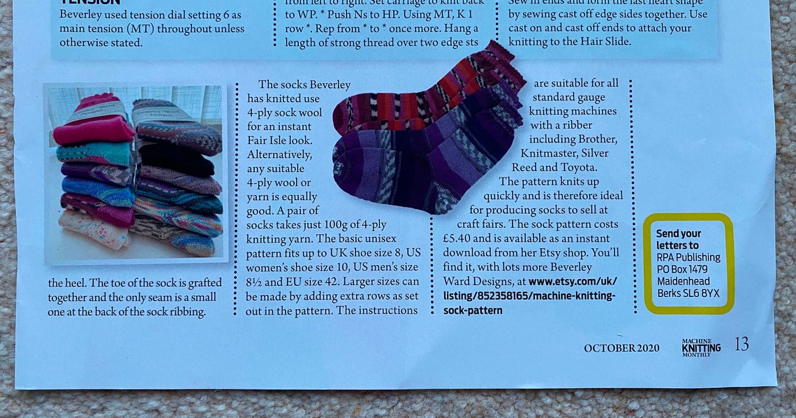 Machine Knitting Sock Pattern - Etsy