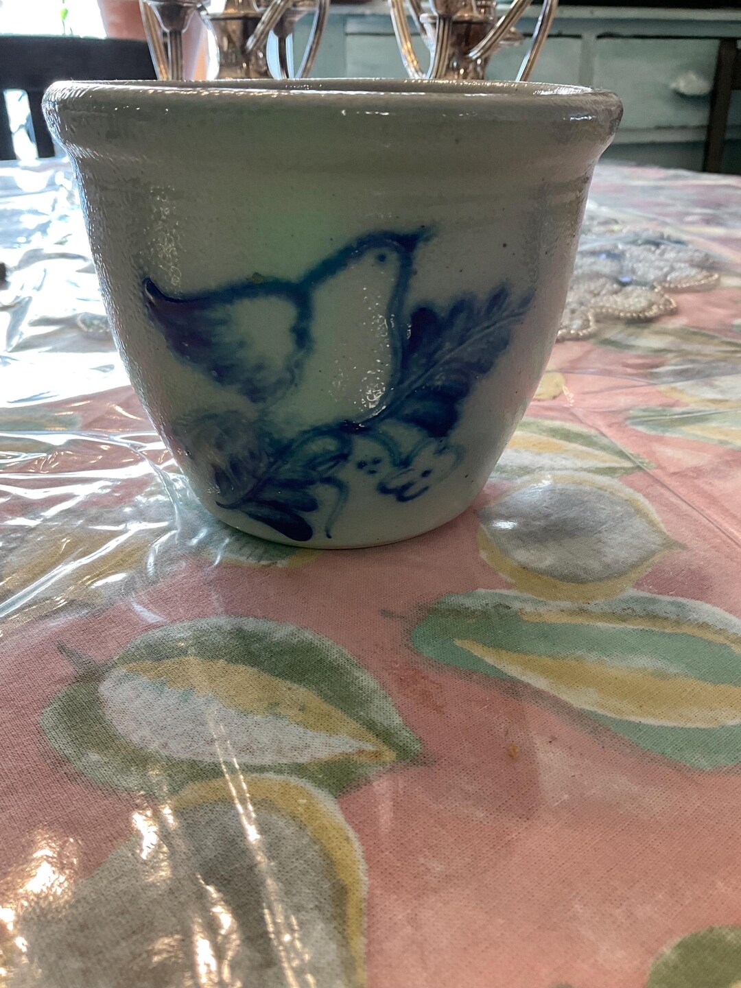 ELDRETH SALT GLAZE Blue Bird Crock Pottery 5diameter 4height Very Nice ...
