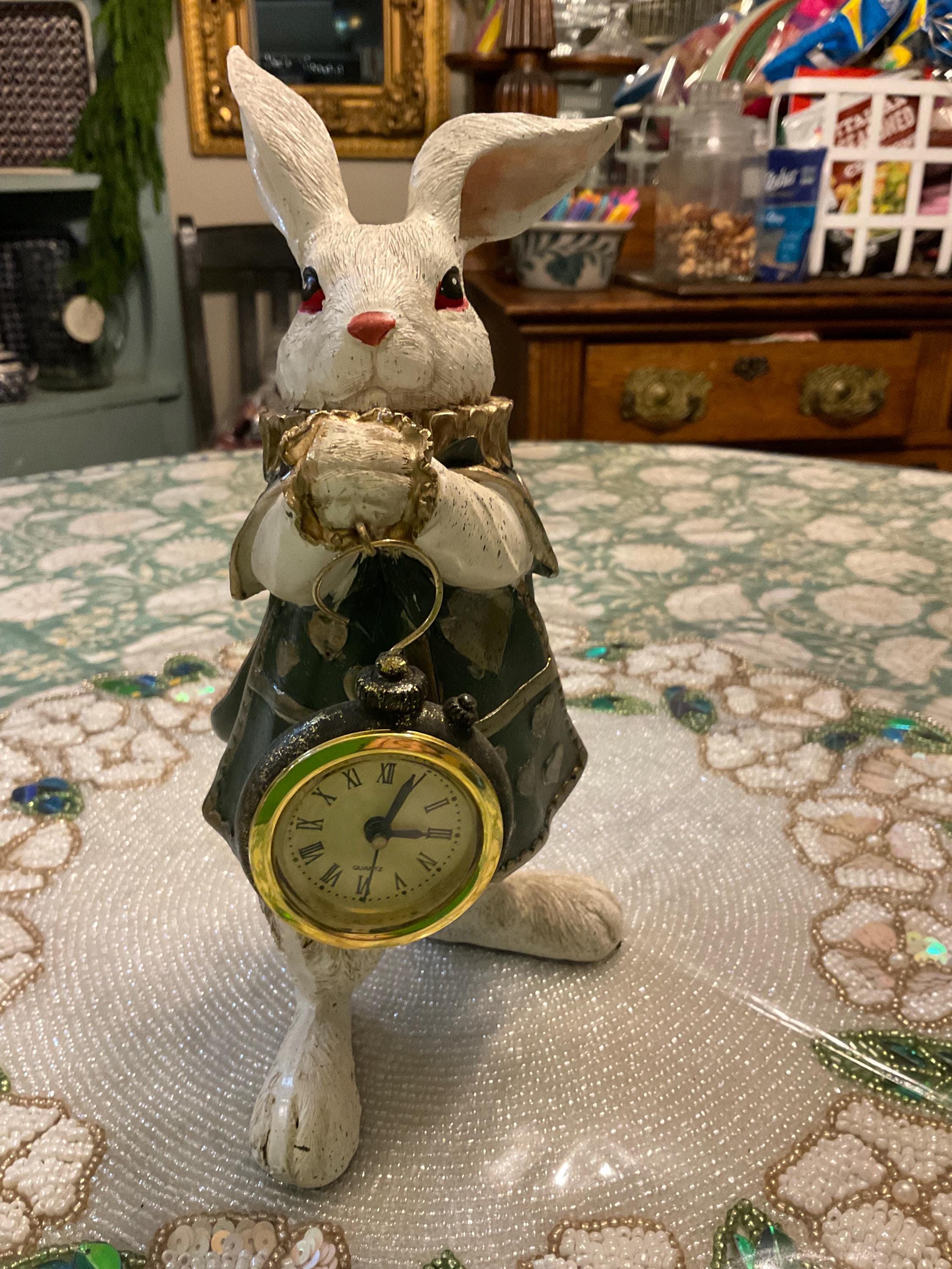 VICTORIAN VINTAGE RABBIT Bunny Figurine 10 Inches Height Resin Clock ...