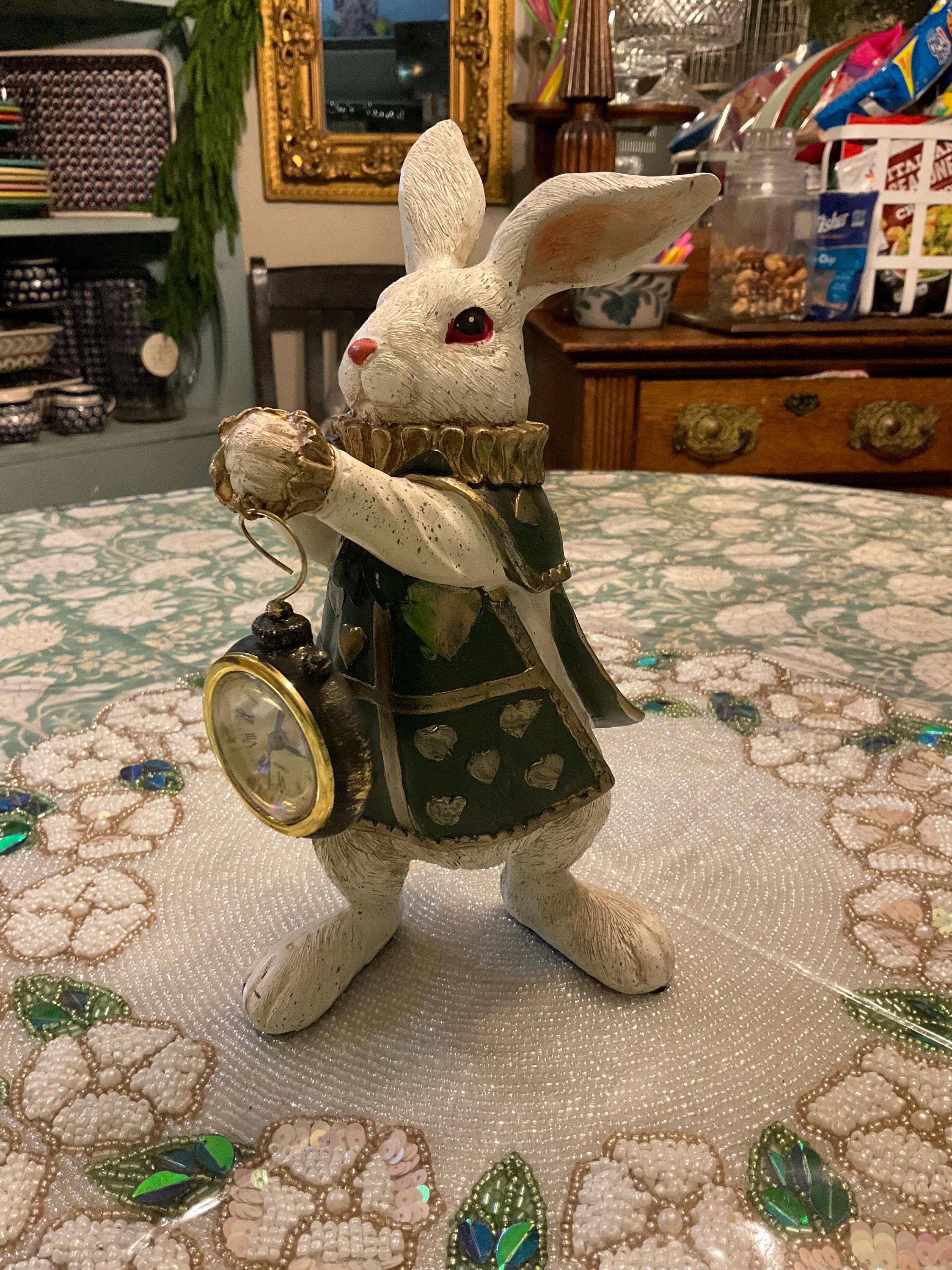 VICTORIAN VINTAGE RABBIT Bunny Figurine 10 Inches Height Resin Clock ...