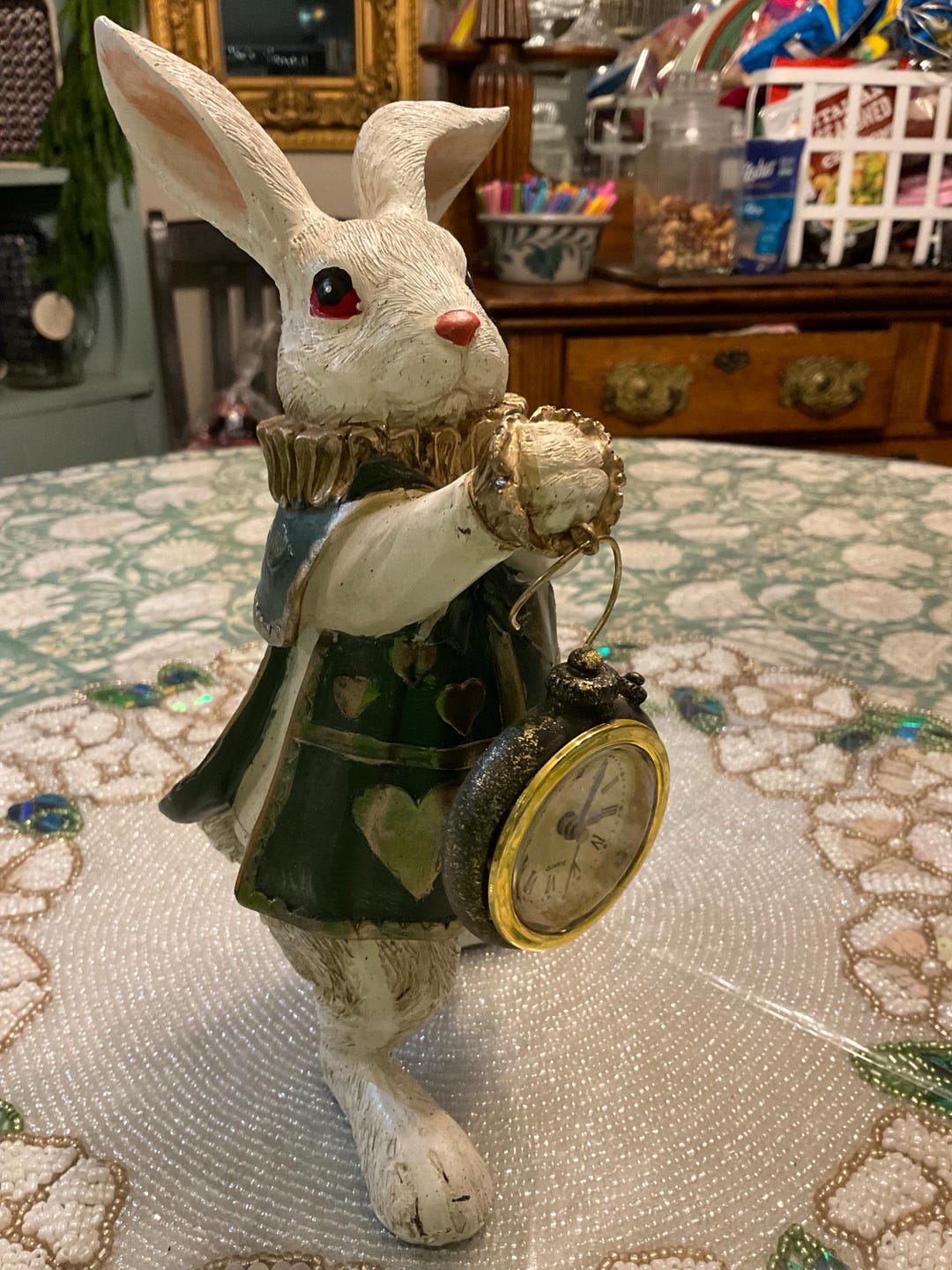 VICTORIAN VINTAGE RABBIT Bunny Figurine 10 Inches Height Resin Clock ...