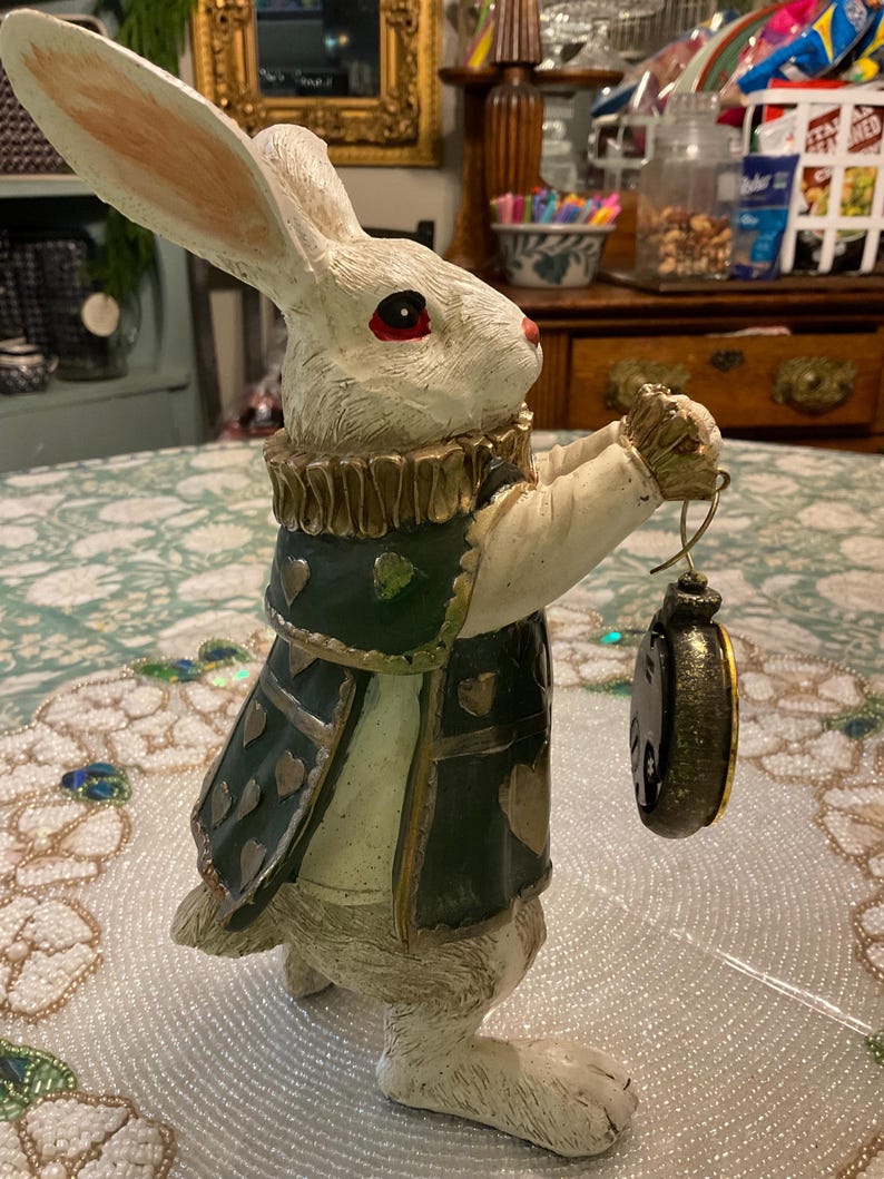 VICTORIAN VINTAGE RABBIT Bunny Figurine 10 Inches Height Resin Clock ...