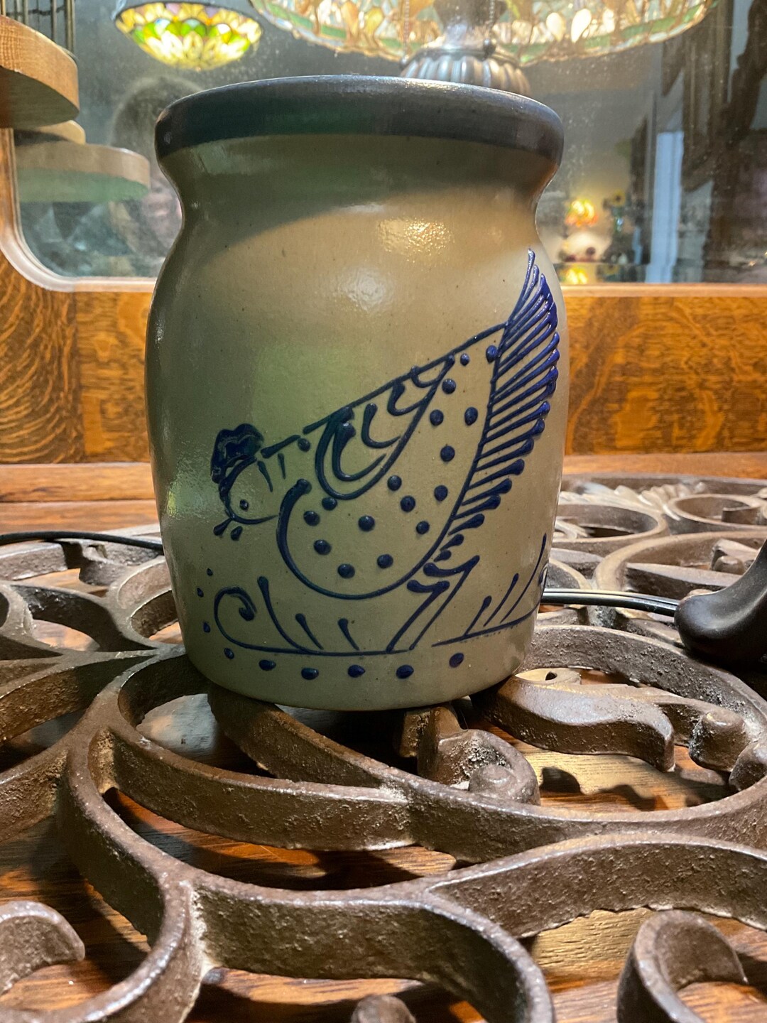 Vintage Salt Glaze Crock Bird Pottery Mint No Manufacturer Markings 5-1 ...