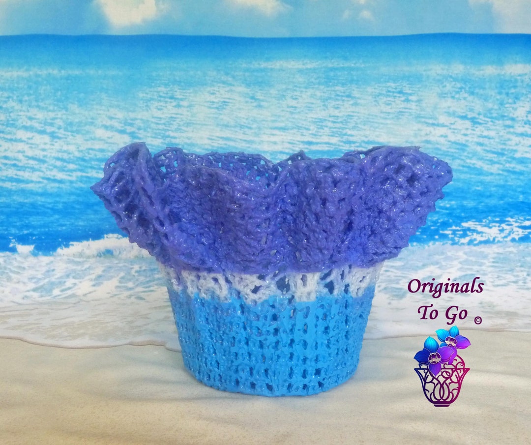 Beach Theme Pot Blue Orchid Pot Beach Pot Unique Pot Fan Coral Pot ...