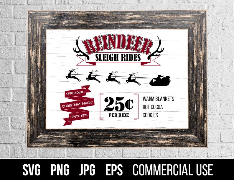 Reindeer Sleigh Rides Sign SVG Cut File. Reindeer Sleigh Rides Sign Cut ...