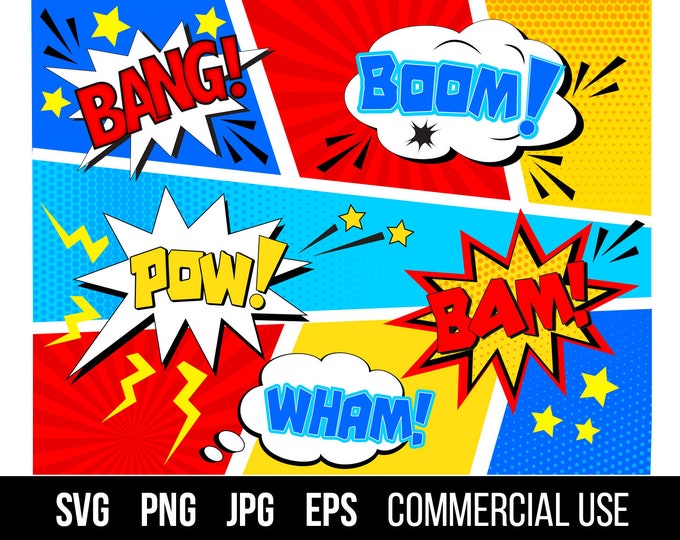 Comic Burst Cut Files. Clip Art Bang, Boom, Pow, Bam, Wham. Comic Burst ...