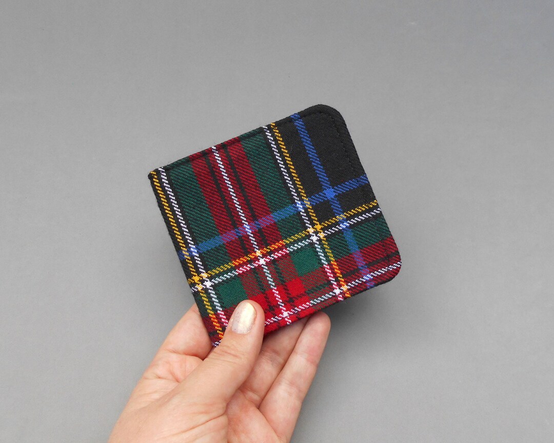 Plaid Fabric Wallet, Stuart Black Modern Tartan, Extra Slim Card Holder ...