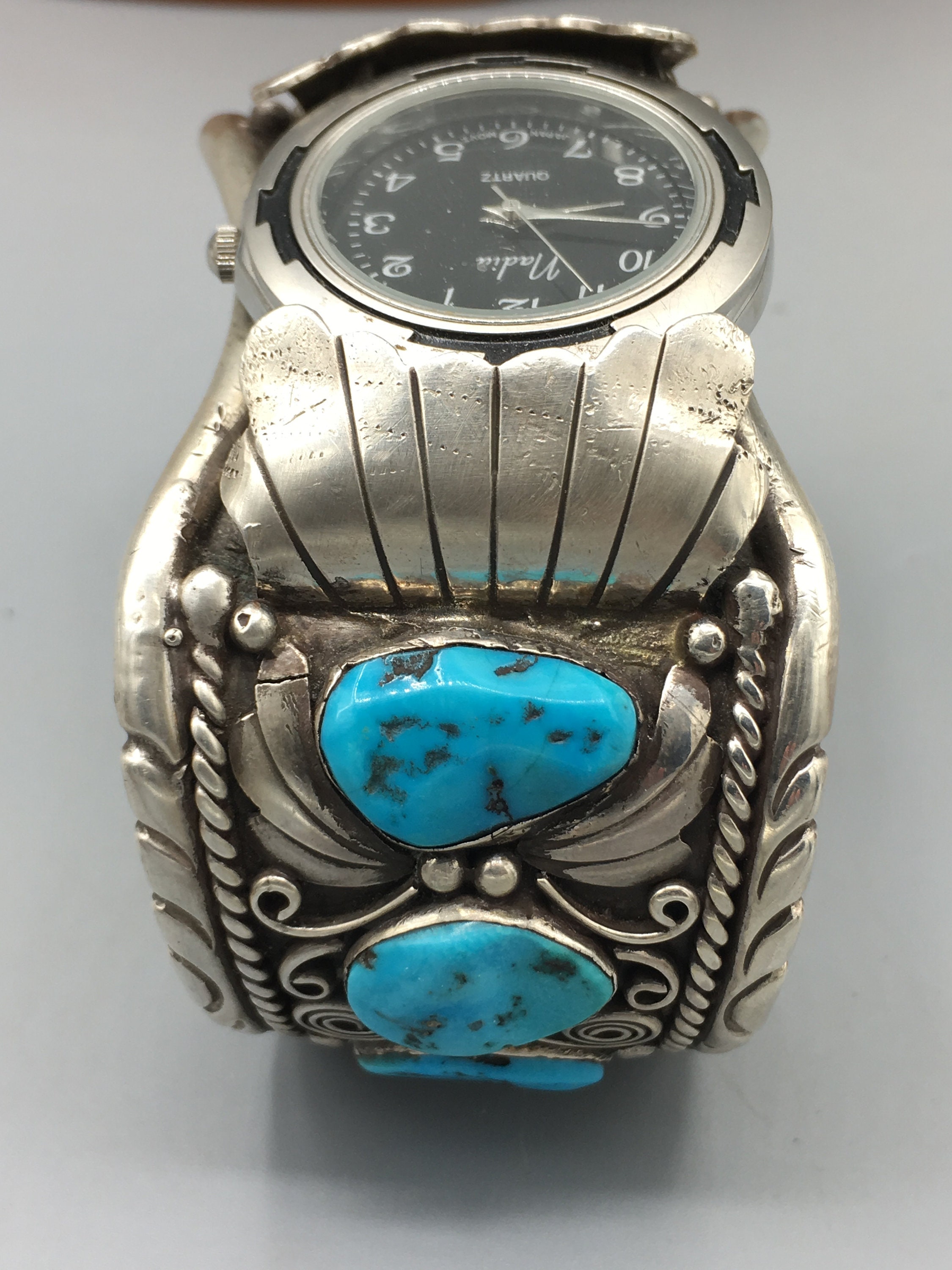 Native American Sterling Silver Cuff Watch Band with large - Etsy.de