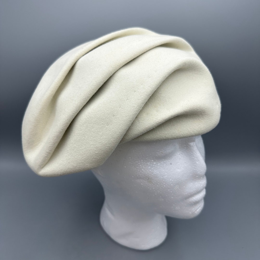 White Shaped Side Drooping Hat by Sue-lee by Irving, Vintage (small ...