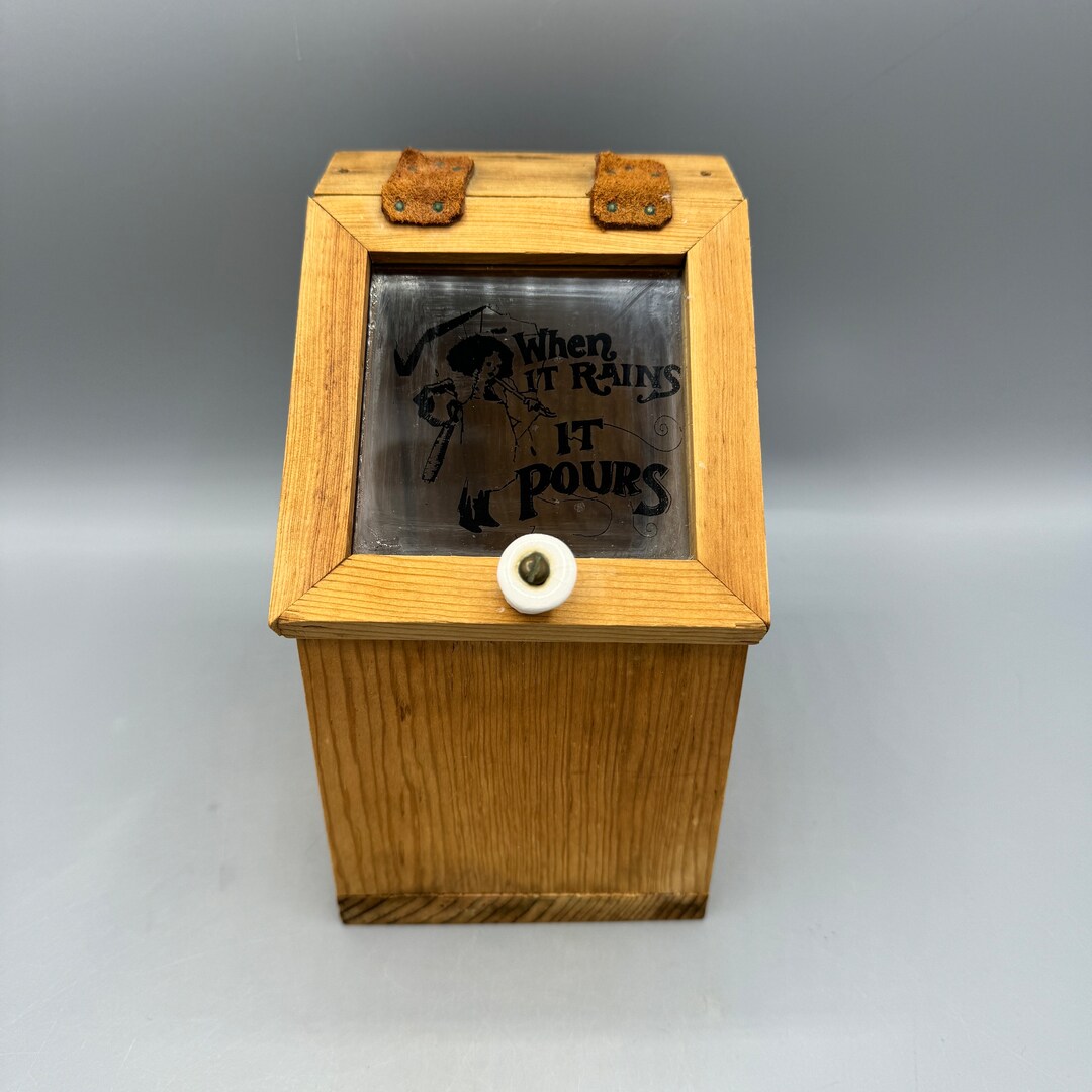 Antique Morton Salt Primitive Wooden Salt Box With "when It Rains It ...