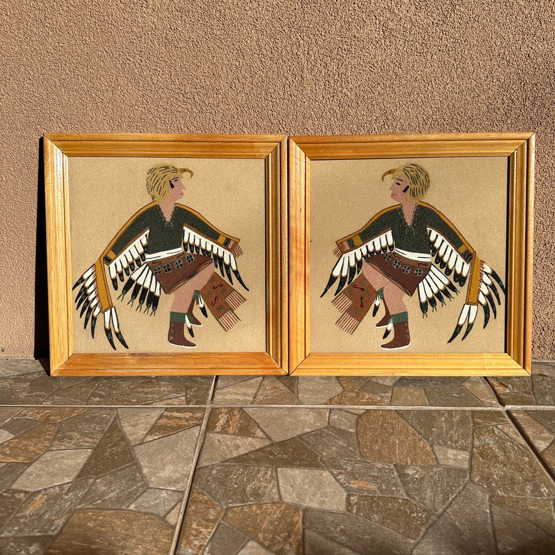 Native American Sand Painting Art Tile Art Set of 2 Framed - Etsy