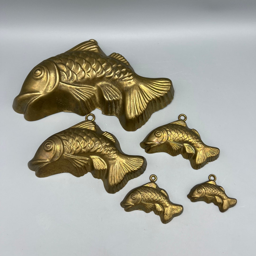 Solid Brass Fish Jelly Mold, Set of 5, Antique Brass Jumping Koi Fish ...