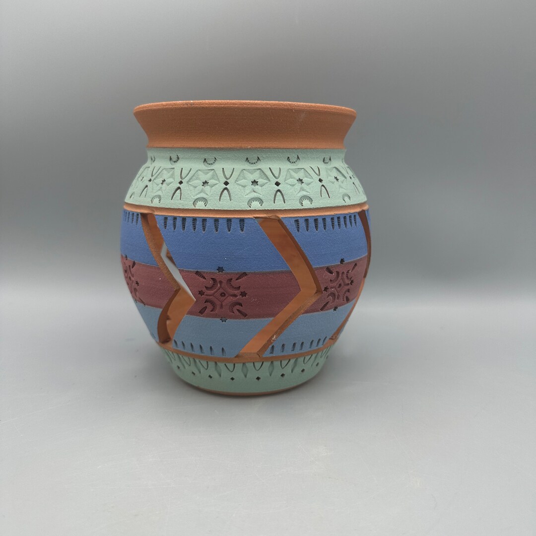 Southwest Colorful Sgraffito Carved Vessel - Signed by J. Wasechek - Etsy
