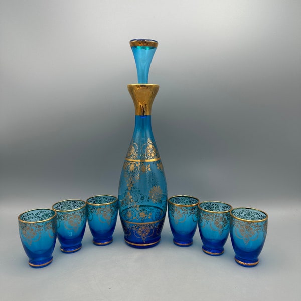 Bohemian Glass Blue Decanter - Etsy