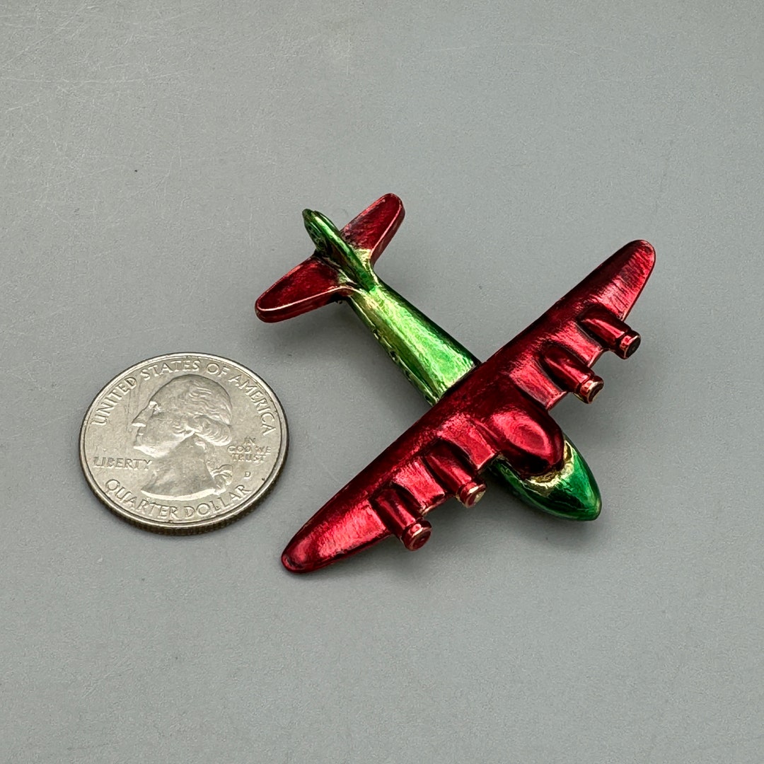 Airplane Pin, Tie Tack Pin or Brooch, Vintage red and Green Airplane - Etsy