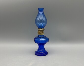 Vintage Cobalt Blue Oil Lamp - Etsy
