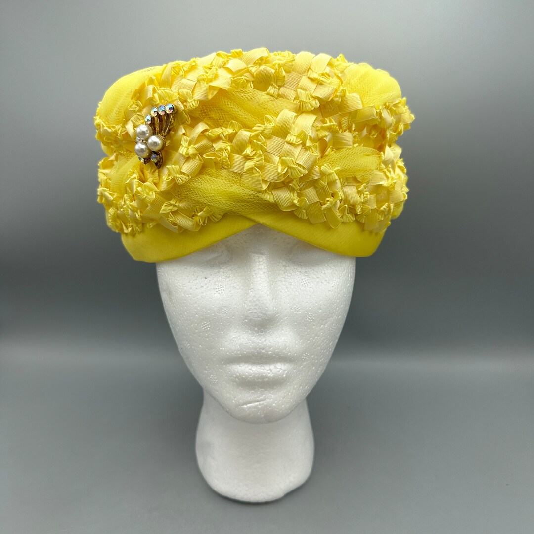 Yellow Woven Pillbox Hat by Nita Hats of Dallas, Union Made, Vintage - Etsy