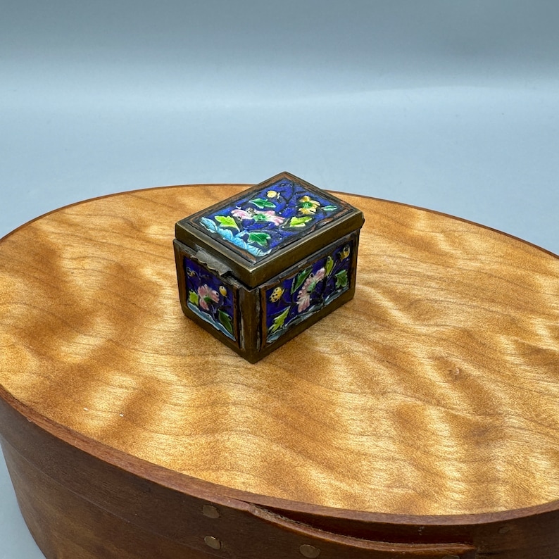 Vintage Brass and Enamel Stamp Box - Etsy