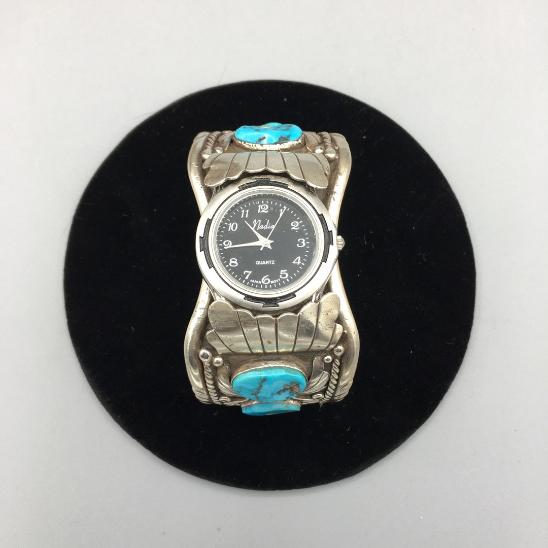 Native American Sterling Silver Cuff Watch Band With Large Turquoise ...