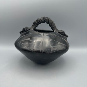 Blackware Pottery Vessel With Snake Like Handle, Vintage - Etsy