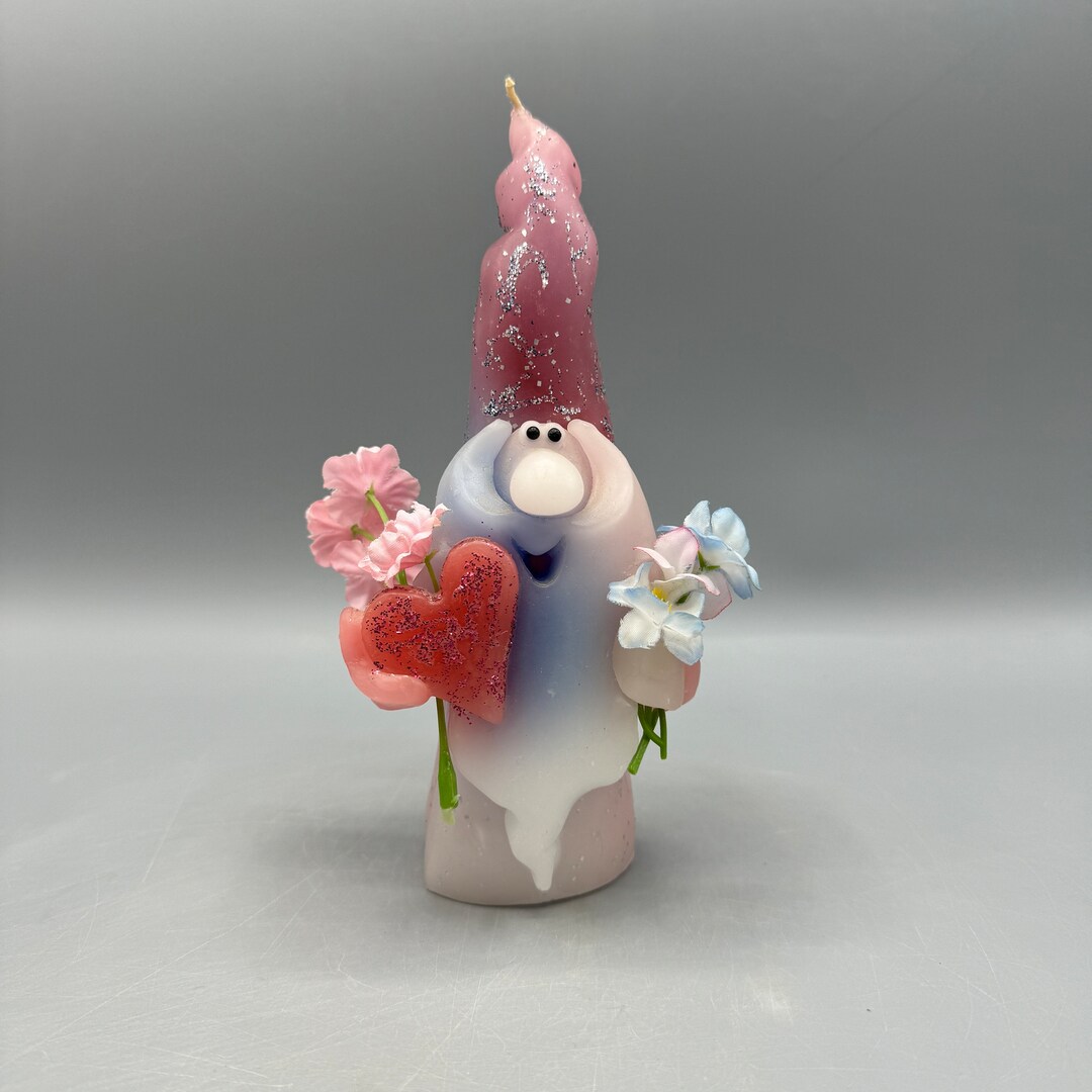 Wee Wizards Candle Holding Heart and Flowers, Vintage - Etsy