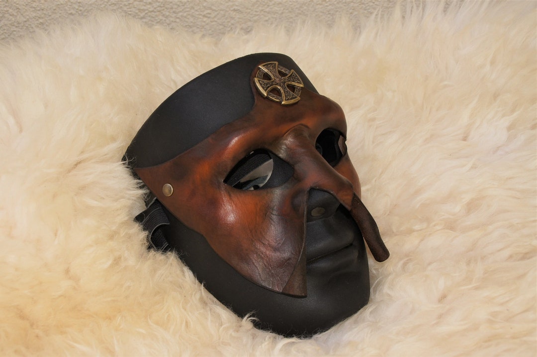 Handmade Leather Mask With Celtic Cross Unique Brown Antique - Etsy