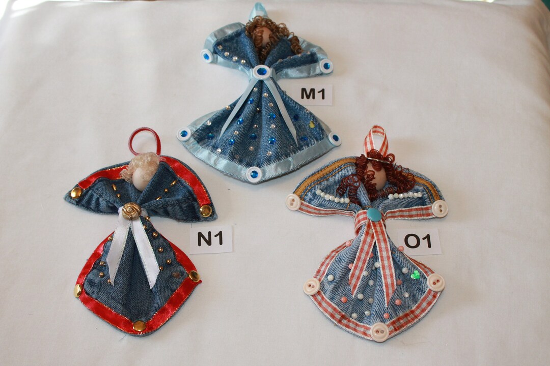 Handmade Pocket Angel Upcycled Denim Hanging Ornament Any Occasion Baby ...