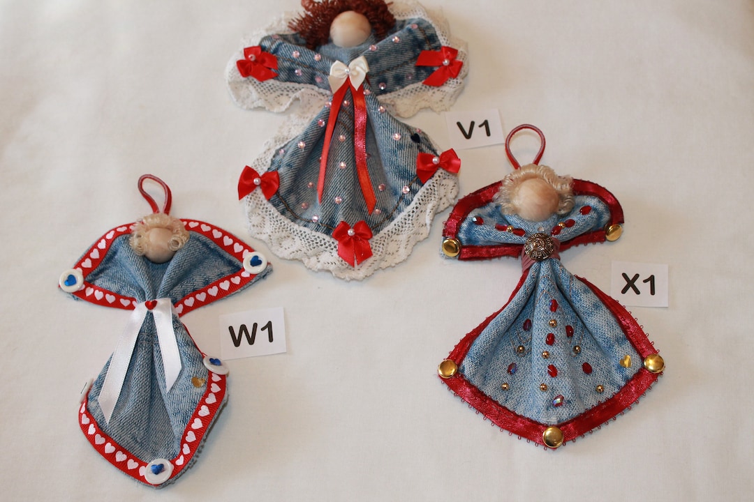Handmade Pocket Angel Upcycled Denim Hanging Ornament Any Occasion Baby ...