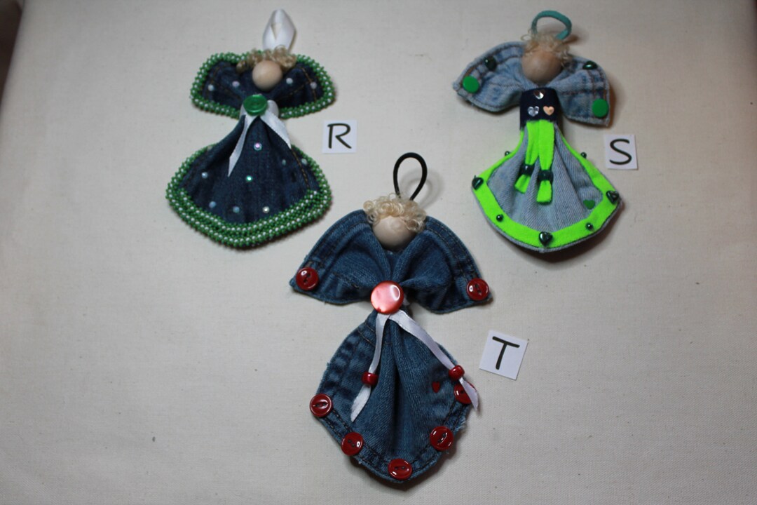 Handmade Pocket Angel Upcycled Denim Hanging Ornament Any Occasion Baby ...