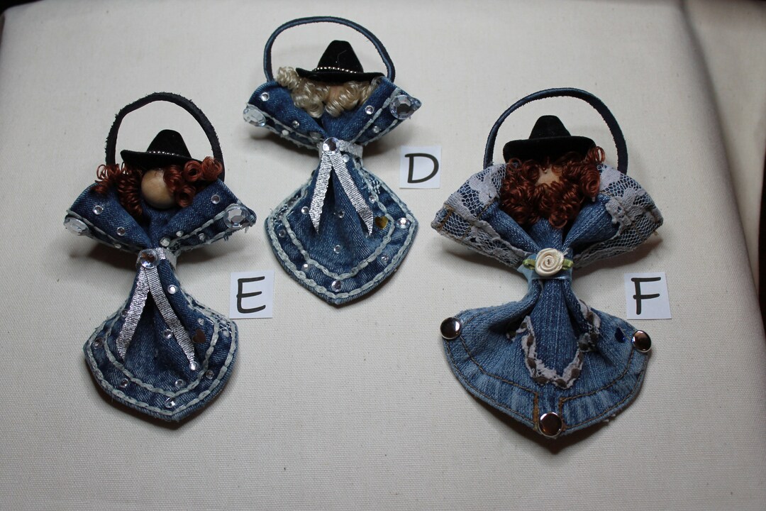 Handmade Denim Cowboy Angel Ornament: Upcycled Pocket Angel - Etsy