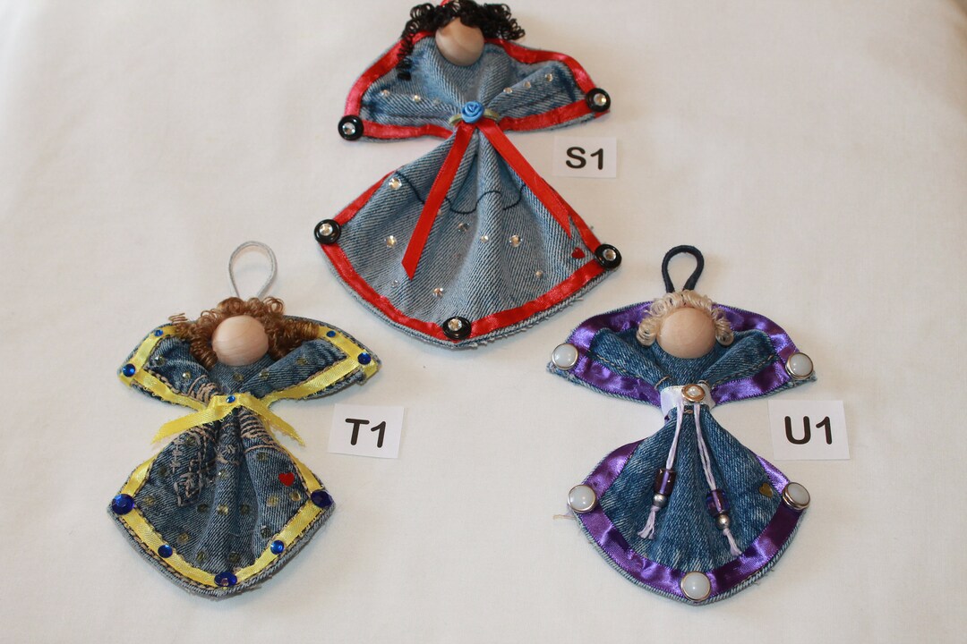 Handmade Pocket Angel Upcycled Denim Hanging Ornament Any Occasion Baby ...