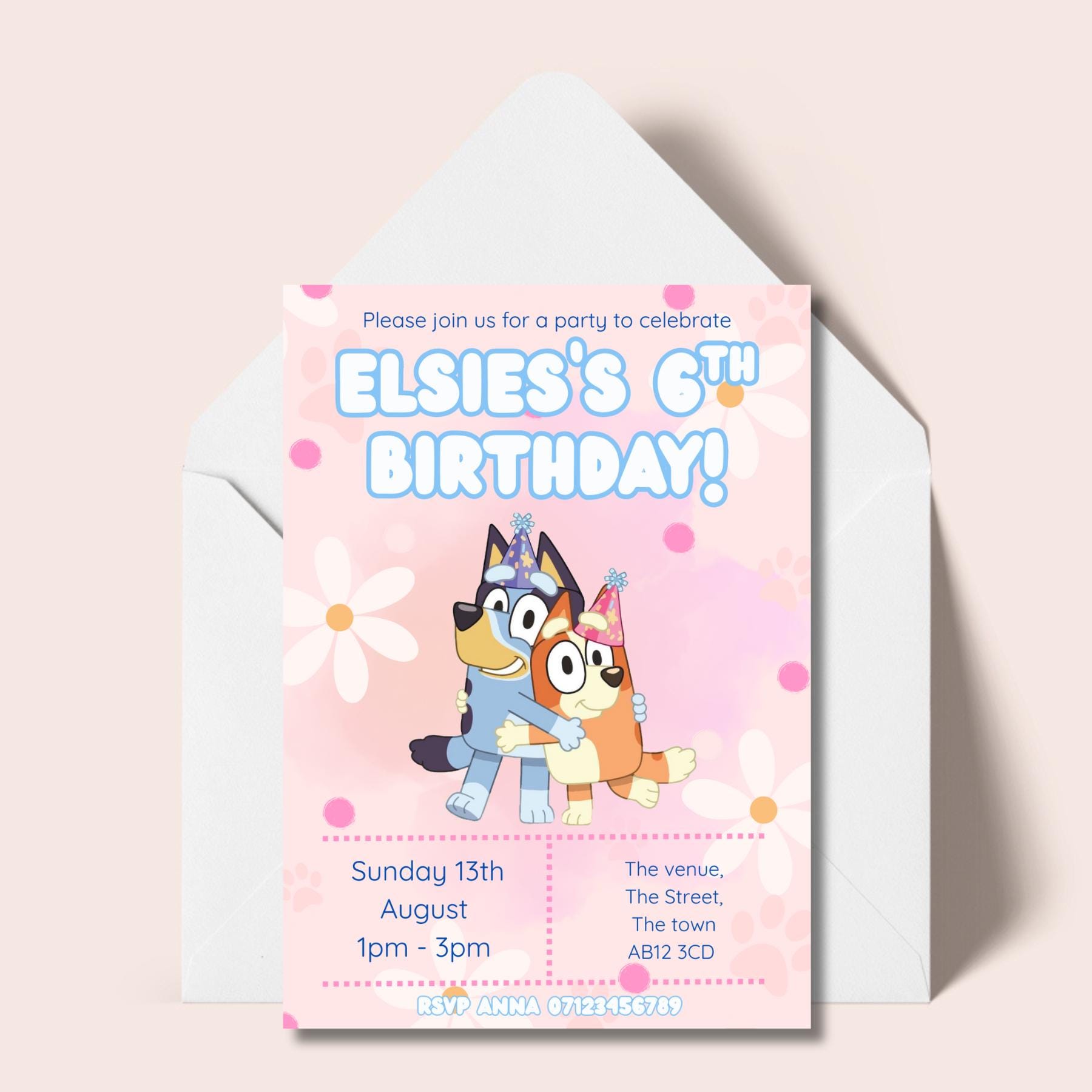 Bluey Girls Pastel Birthday Printed Party Invitations A6 Cards With ...