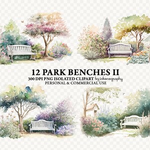 Park Benches Clipart Set, Watercolor Clipart, Romantic Clipart, Spring ...