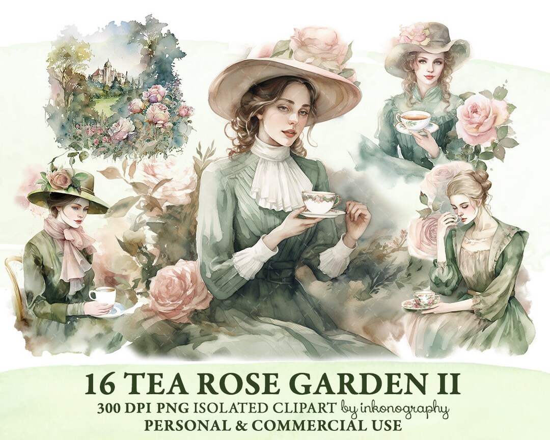 Garden Tea Party Png Clipart Bundle, Retro Romantic Clipart, Victorian ...