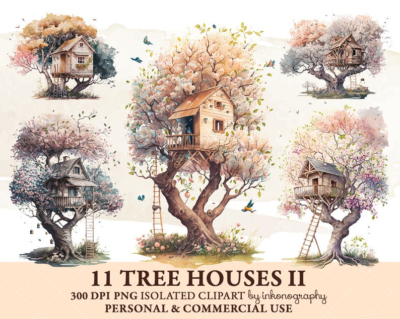Watercolor Tree House Png Clipart Bundle Watercolor Fairy - Etsy