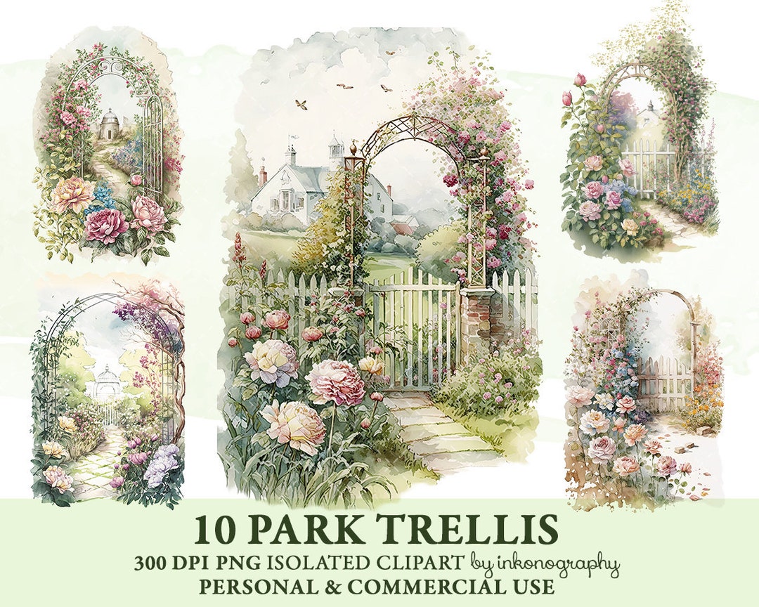Garden Clipart Bundle, Watercolor Floral Clipart Png Garden Entrance ...