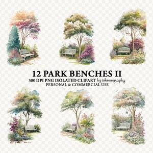 Park Benches Clipart Set, Watercolor Clipart, Romantic Clipart, Spring ...