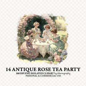 Antique Rose Garden Tea Party Clipart Bundle, Victorian Ladies ...