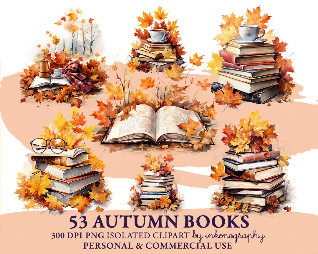 Books Png, Cozy Clipart, Digital Download Open Book Lover Gift Fall ...