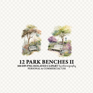 Park Benches Clipart Set, Watercolor Clipart, Romantic Clipart, Spring ...