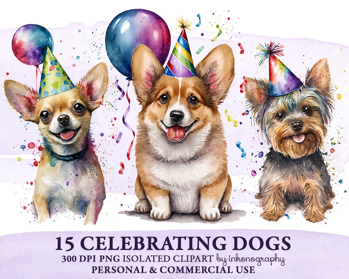 Watercolor Birthday Dog Clipart Bundle PNG Breeds English - Etsy UK
