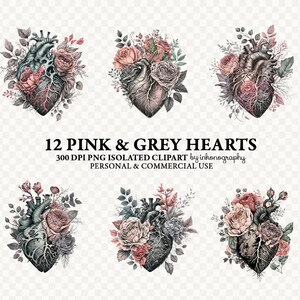 Watercolor Floral Heart Clipart Bundle, Anatomy Heart Png, Gothic Decor ...
