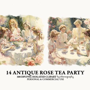 Antique Rose Garden Tea Party Clipart Bundle, Victorian Ladies ...