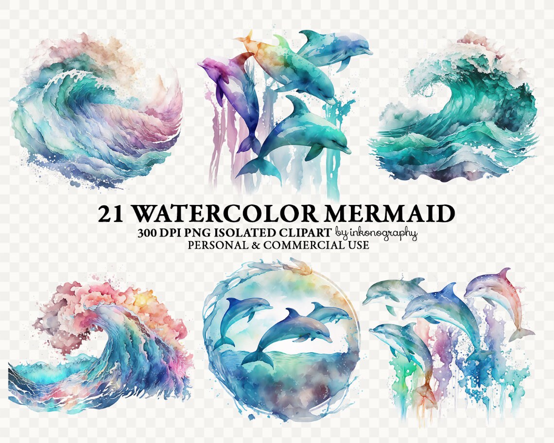 Watercolor Mermaid Clip Art Bundle, Pastel Mermaid Clipart, Mermaid ...