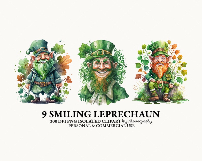 Watercolor Leprechaun Clipart Bundle, Png Smiling Leprechaun Gnomes Png ...