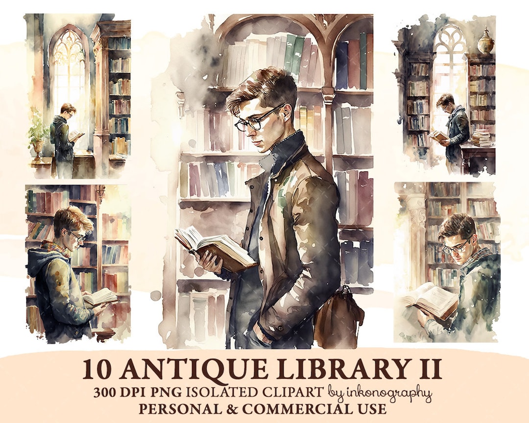 Student Boy, Library Clipart Bundle, Bookworm Png, Boy Reading Book ...